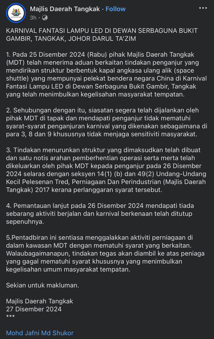 Kontroversi Bendera China Pada Replika Roket, Karnival Ditutup Serta-Merta