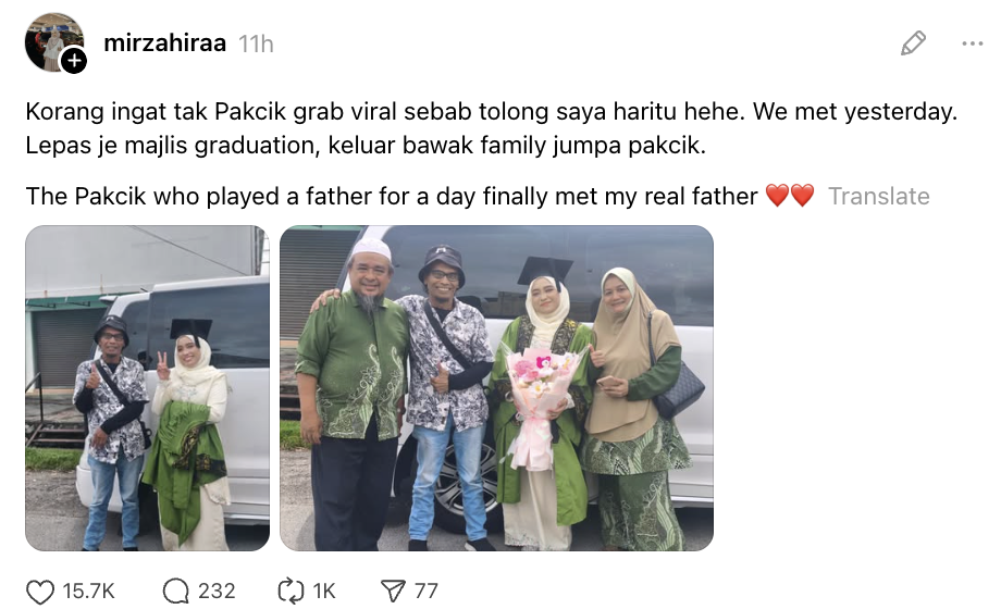 Pernah Dibantu Ketika Sakit, Gadis Bawa Ibu Bapa Jumpa Pak Cik Grab ...