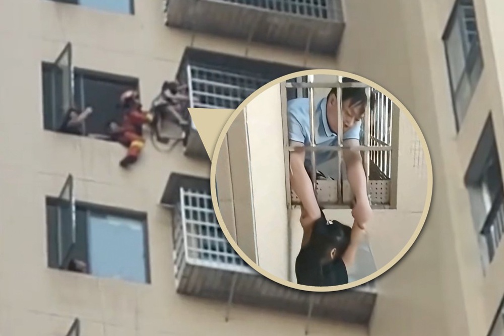 China girl falls and lands on awning, rescued by neighbour 6 floors down
