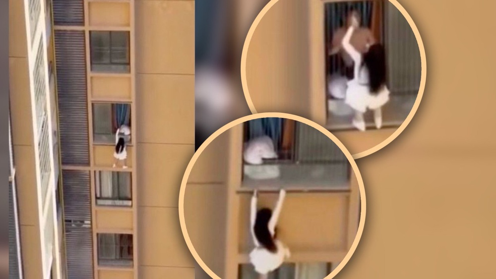 Video of China woman evading lover’s wife by scaling high-rise wall to ...