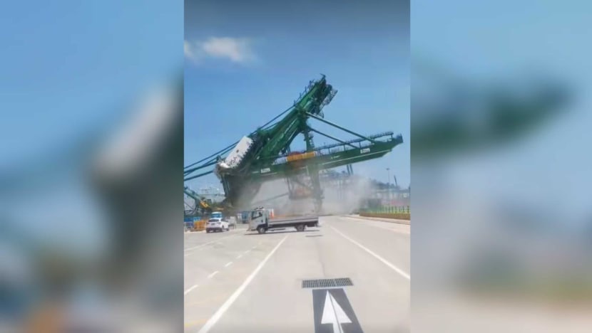 New crane tips over at Tuas Port during delivery; no injuries reported