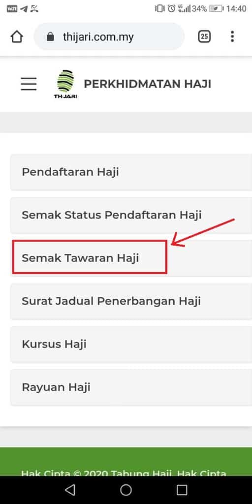 Semakan Tawaran Haji 2026 / 1447H (THiJARI) Tabung Haji