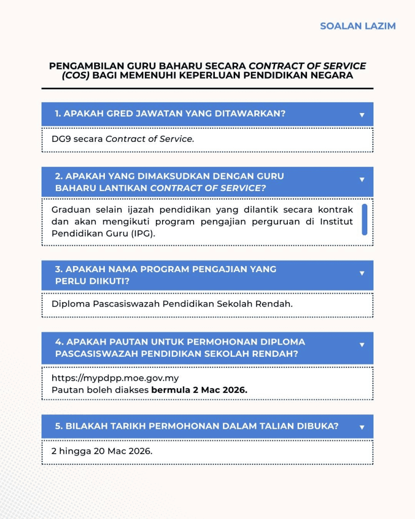 Hebahan Pengambilan Guru KPM 2026 DG9 (CoS) PDPP - Newswav