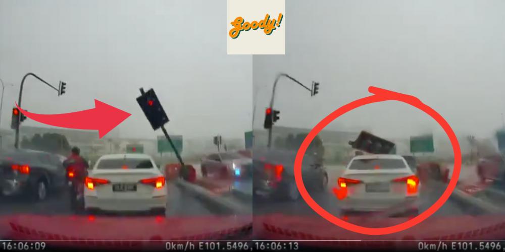 WATCH: Traffic Lights Fall On Car In Shah Alam During Heavy Rain
