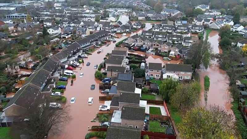 Aerial video shows Storm Claudia flooding Monmouth: Large parts of Welsh town submerged