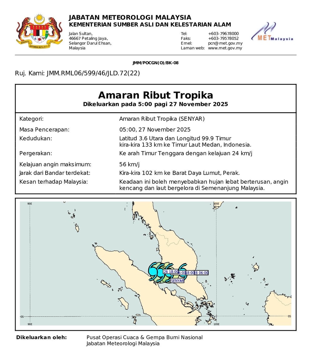 Jarang Berlaku! MET Malaysia Keluarkan Amaran Ribut Tropika, Bawa ...