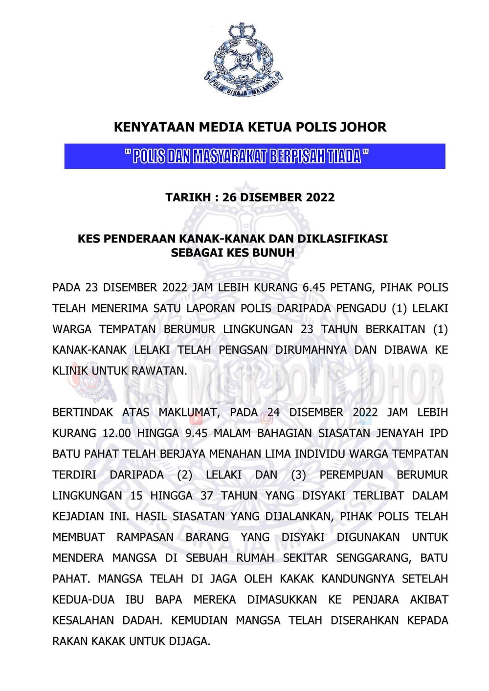 Kanak-Kanak 4 Tahun Maut Selepas Dijaga Rakan Kakak, Mak Ayah Dipenjara Akibat Dadah