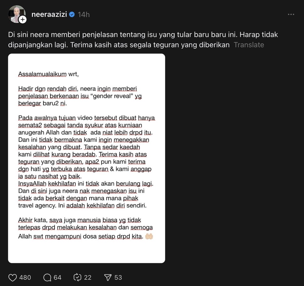Neera Aziz Mohon Maaf Isu Gender Reveal Depan Kaabah, Jelaskan Tiada ...