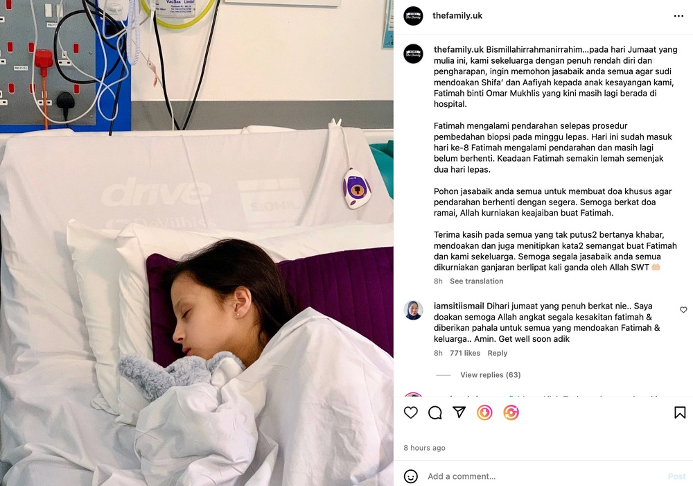 Fatimah The Family UK alami pendarahan selepas pembedahan biopsi