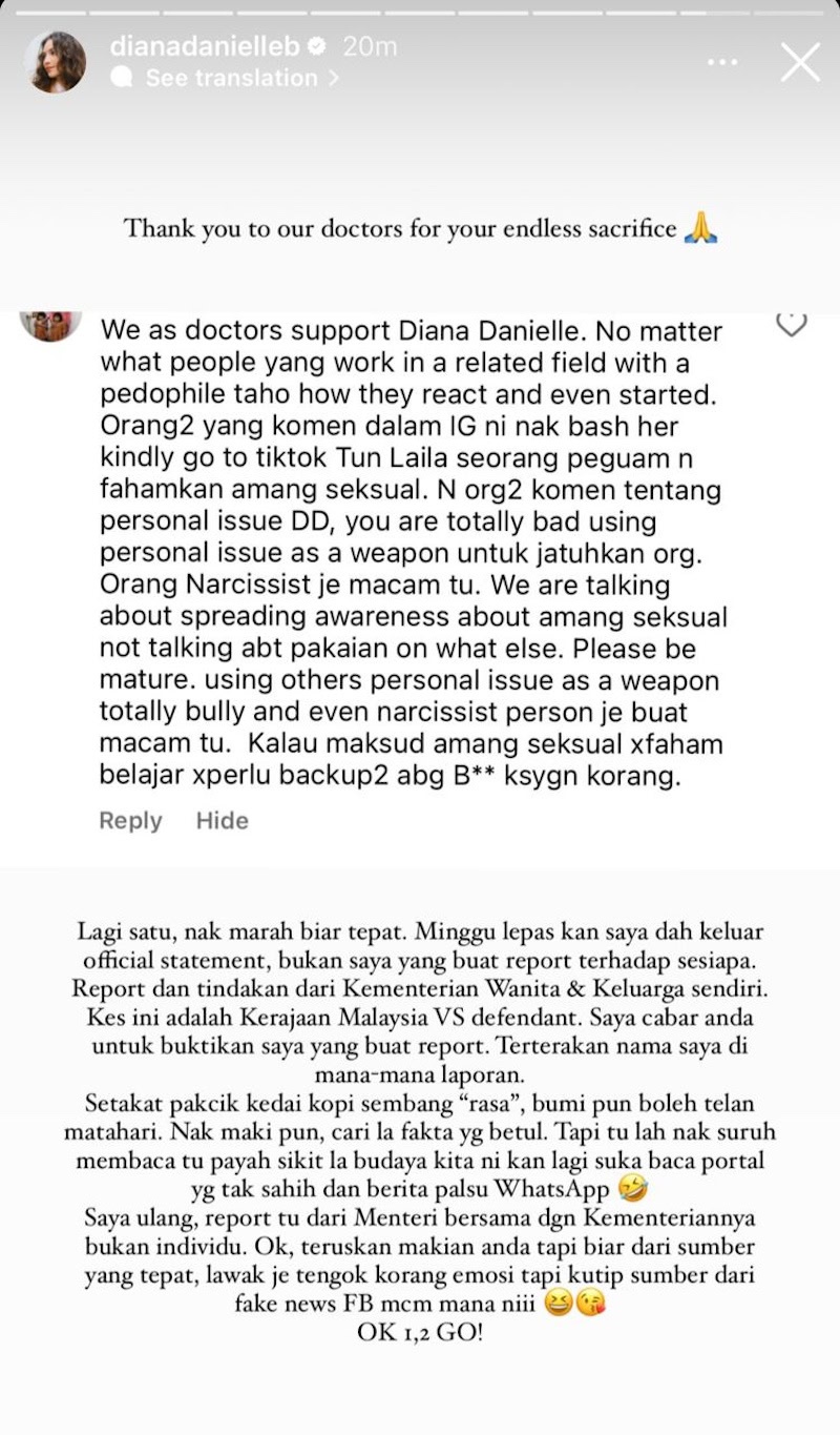 Kes Abang Bas, Diana Danielle cabar netizen -“Buktikan saya yang buat ...