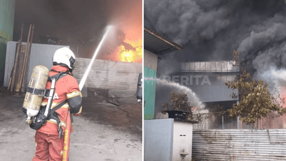 Kilang PPE terbakar di Kajang, 38 anggota bomba bergegas padam api