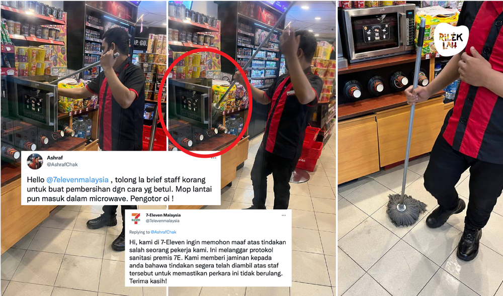 Jijik Dan Pengotor Pekerja 7-Eleven Malaysia Lap Microwave Guna Mop!