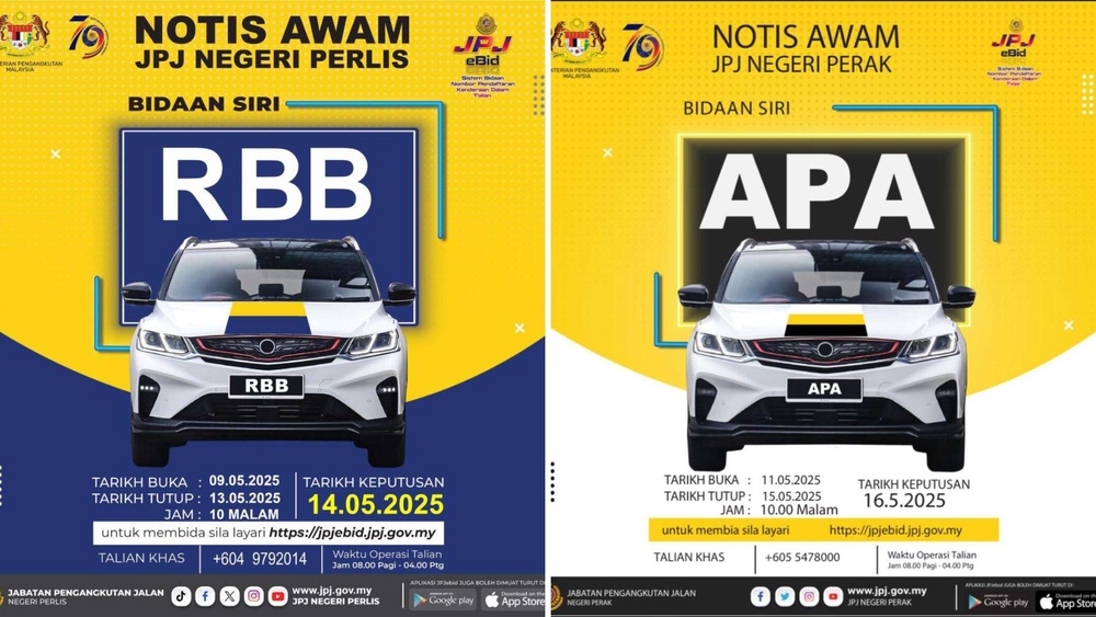 JPJ eBid: APA and RBB number plates up for bidding