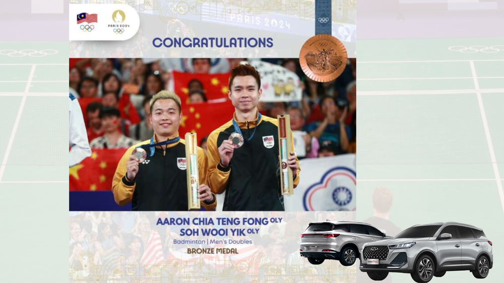 Olympic glory: Aaron Chia and Soh Wooi Yik Win Bronze at Paris 2024, drive home a Chery Tiggo 7 Pro