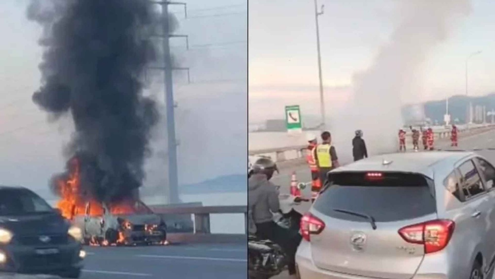 Penang Bridge car fire sparks 10km jam during rush hour