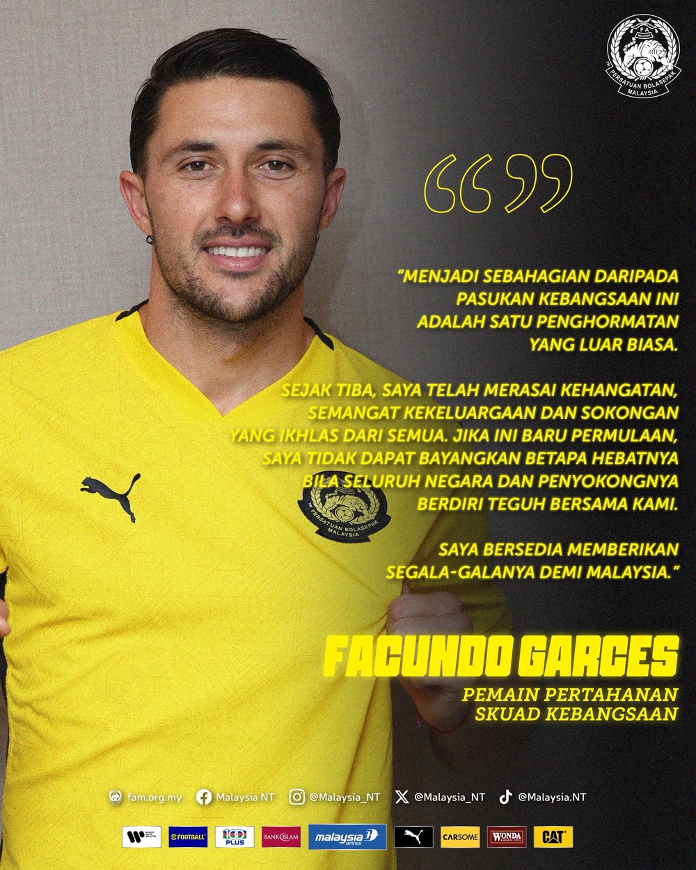 Pemain pertahanan Facundo Garces sertai skuad Harimau Malaya