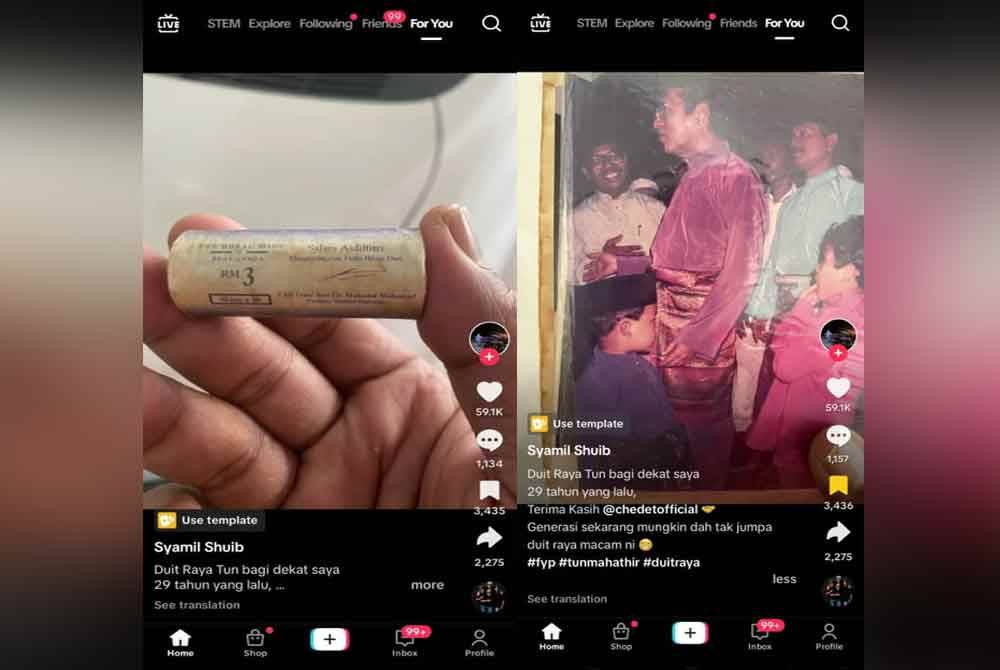 Rare 'duit raya' gift from Tun Dr Mahathir becomes social media sensation