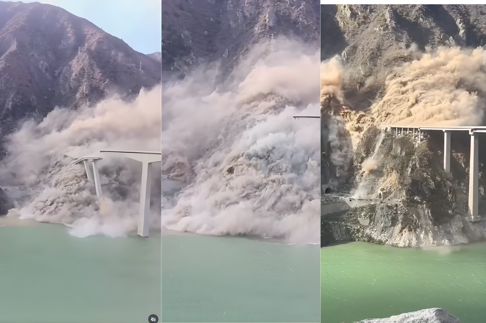 China bridge collapses in dramatic landslide after cracks emerge from ...