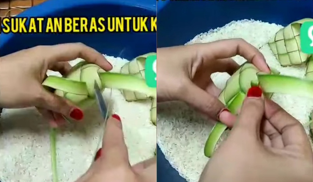 Jangan Tersilap, Wanita Kongsi Cara Betul Anyam Ketupat & Isi Beras