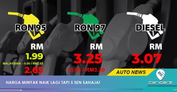 Harga RON97, RON95, Diesel Naik 5 Sen