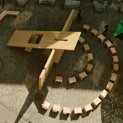 Bamboo canopy and CLT gathering space feature at Design Pavilion in New ...