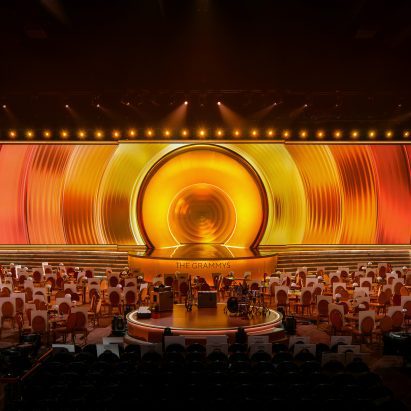 Grammys 2026 stage by Yellow Studio features "modern sculptural" gramophone
