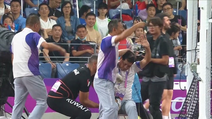 Asian Games official suffers horrific leg break after being hit during ...