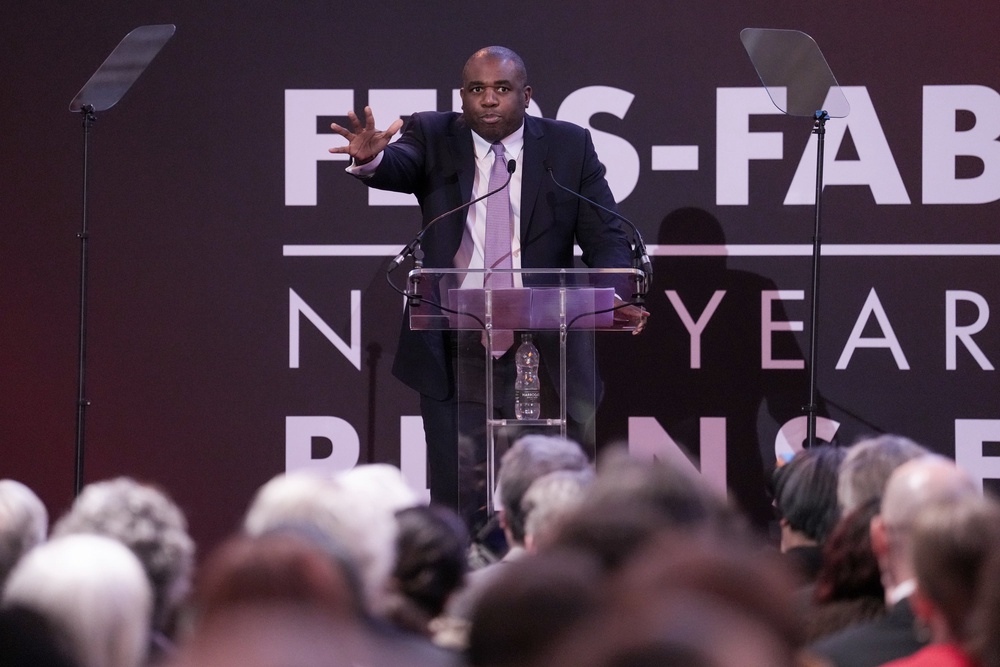 Moment David Lammy dashes off stage as speech interrupted by pro ...