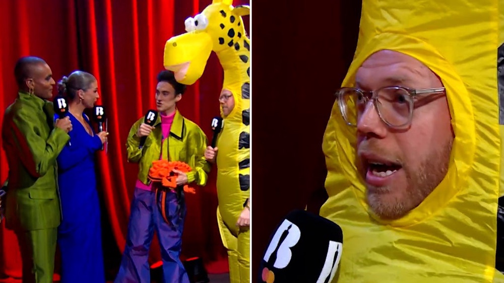 Rob Beckett arrives at Brit Awards in giraffe costume