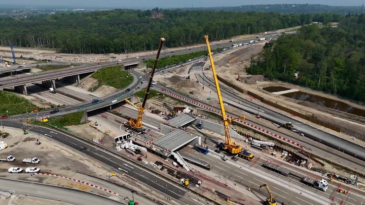 Watch: Drone footage captures scale of M25 closure as new bridge beams ...