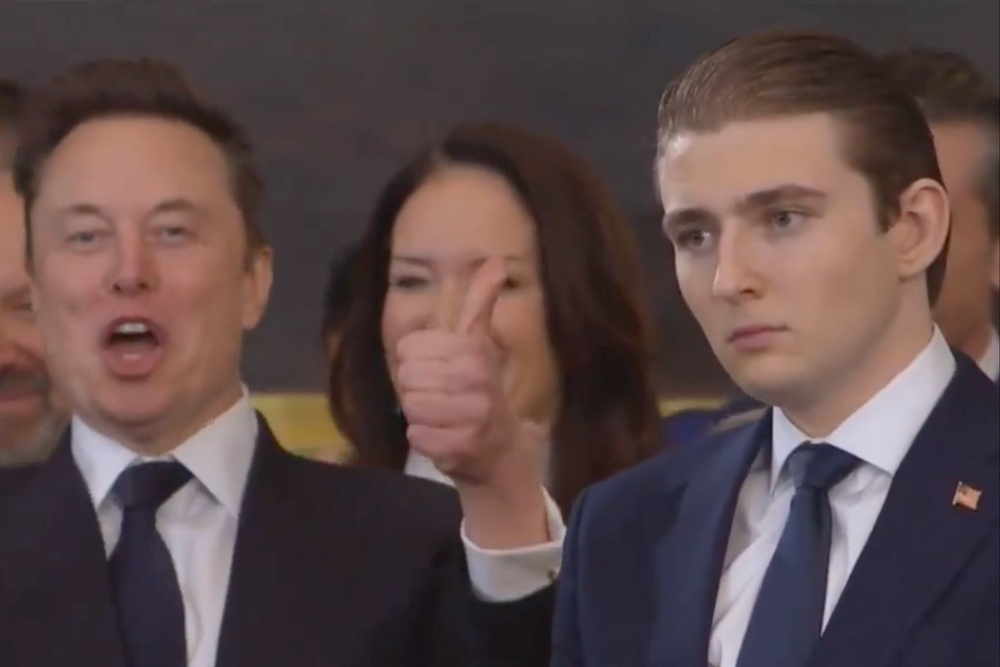 Elon Musk and Barron Trump’s ‘very different energy’ mocked as pair sit ...