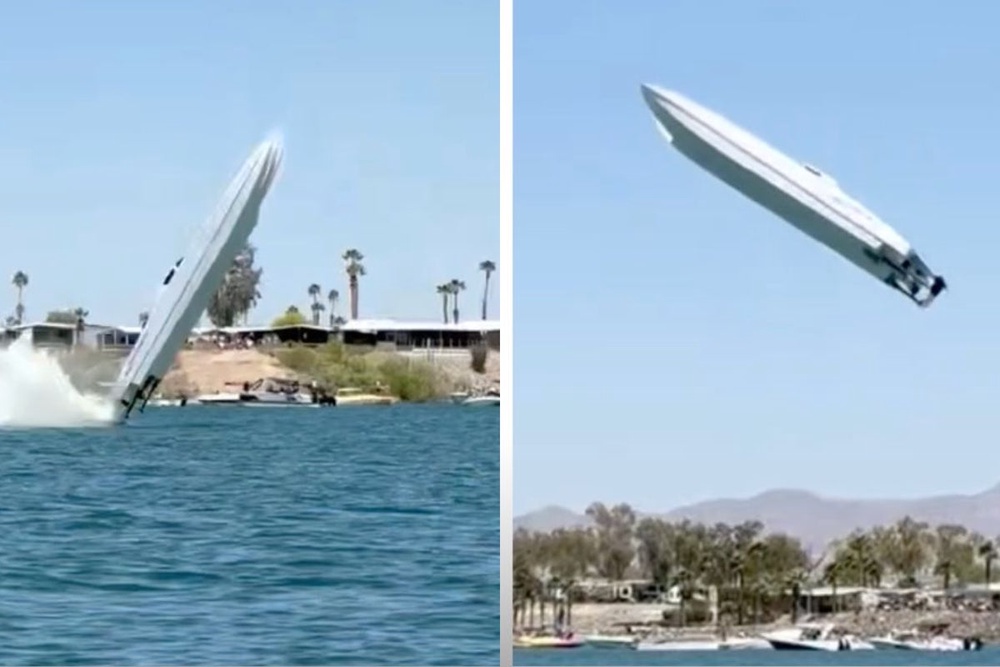 Shocking moment speedboat goes airborne and crashes at 200mph during ...