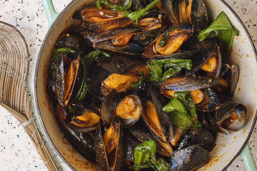 Sambal mussels with wild garlic – a fiery twist on a Malaysian classic