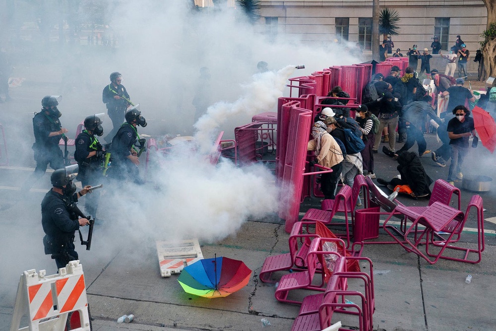 Australian reporter cries out as she’s hit by rubber bullet during LA ...