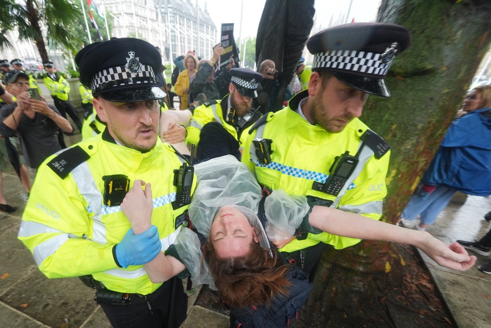 Watch: Police remove protesters at Palestine Action solidarity ...