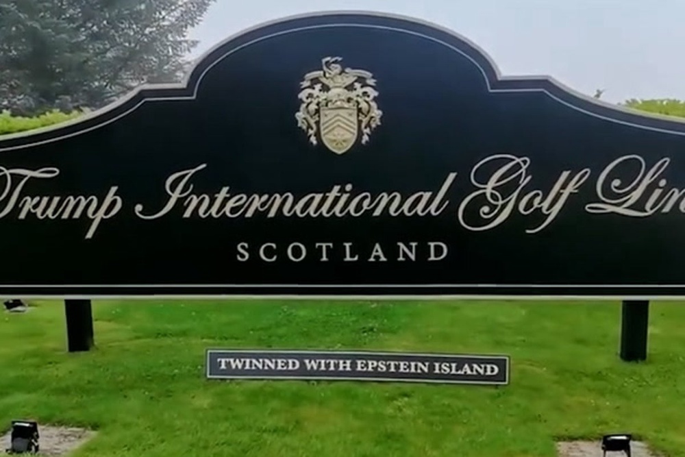 Epstein sign placed on Trump golf course before president’s trip