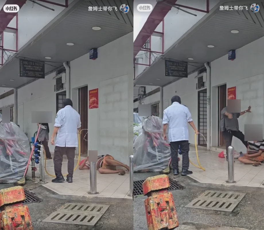Security guard and man caught on viral video spraying water, kicking ...