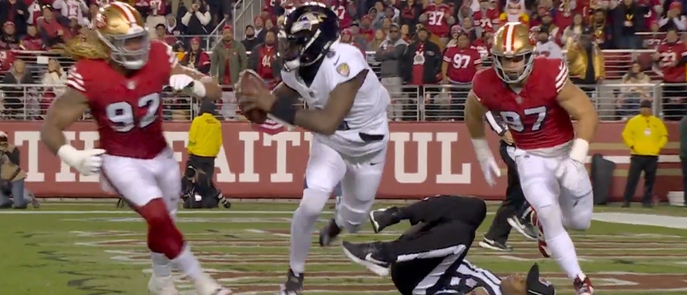 Lamar Jackson Gave Up A Safety After He Tripped Over A Ref In The End Zone