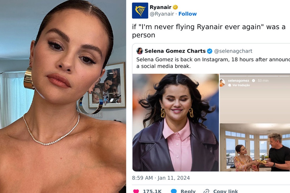 Ryanair Hilariously Trolls Selena Gomez After Her Brief Social Media Break