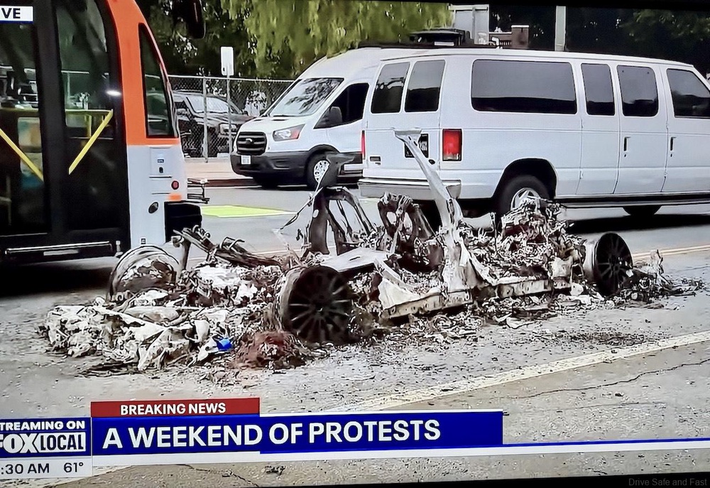 Waymo Electric Robotaxis Burn In LA Riots
