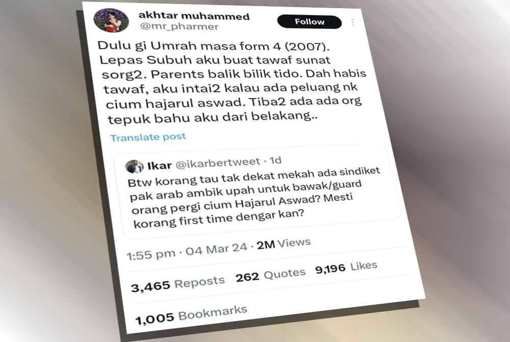 Netizen kongsi kisah kena 'scam' nak cium hajarulaswad