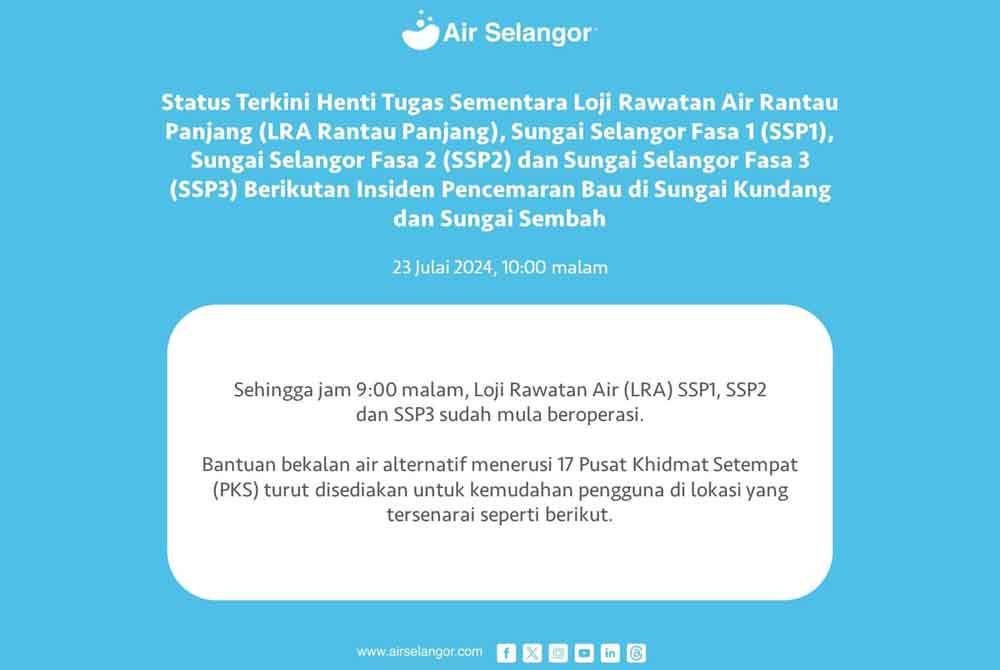 Gangguan air Selangor: Tiga LRA terjejas kembali beroperasi