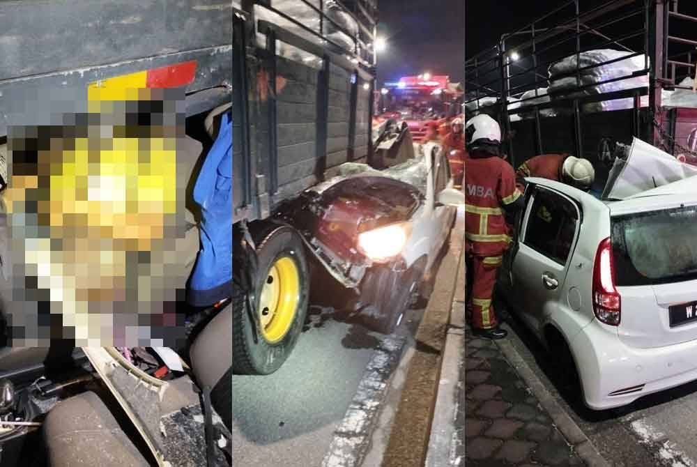 Pemandu maut tersepit, kereta rempuh belakang lori