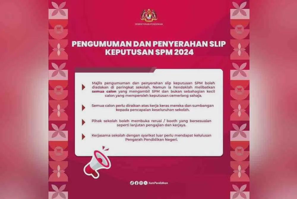 KPM benarkan majlis penyerahan slip keputusan SPM di sekolah dengan syarat