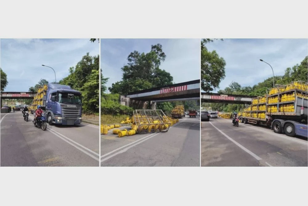 Treler bawa tong gas rempuh penghadang jambatan kereta api