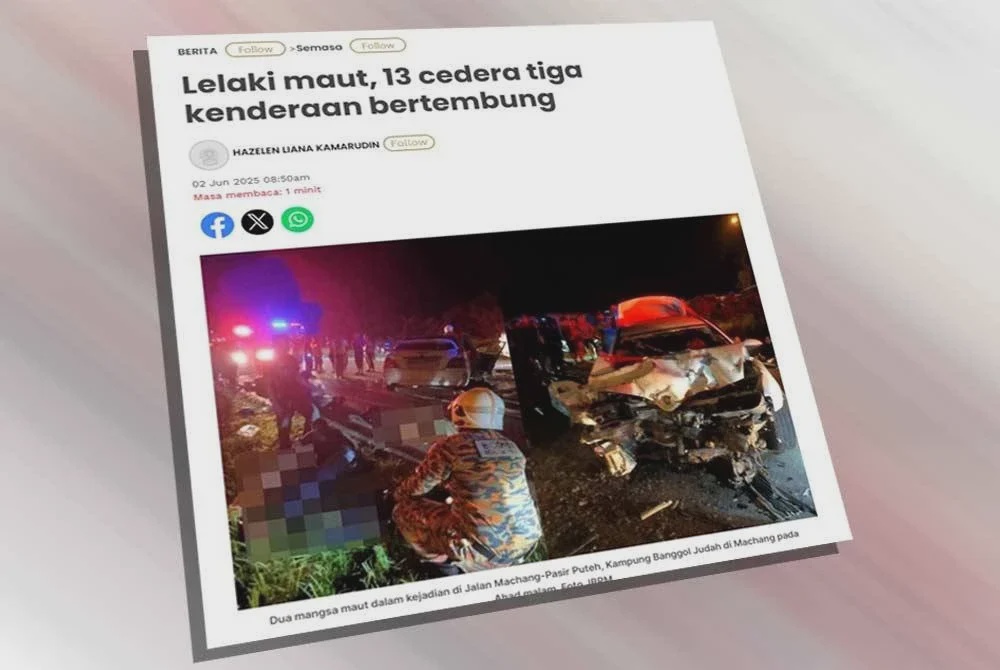Trak pikap hilang kawalan punca nahas ragut satu nyawa, 13 cedera