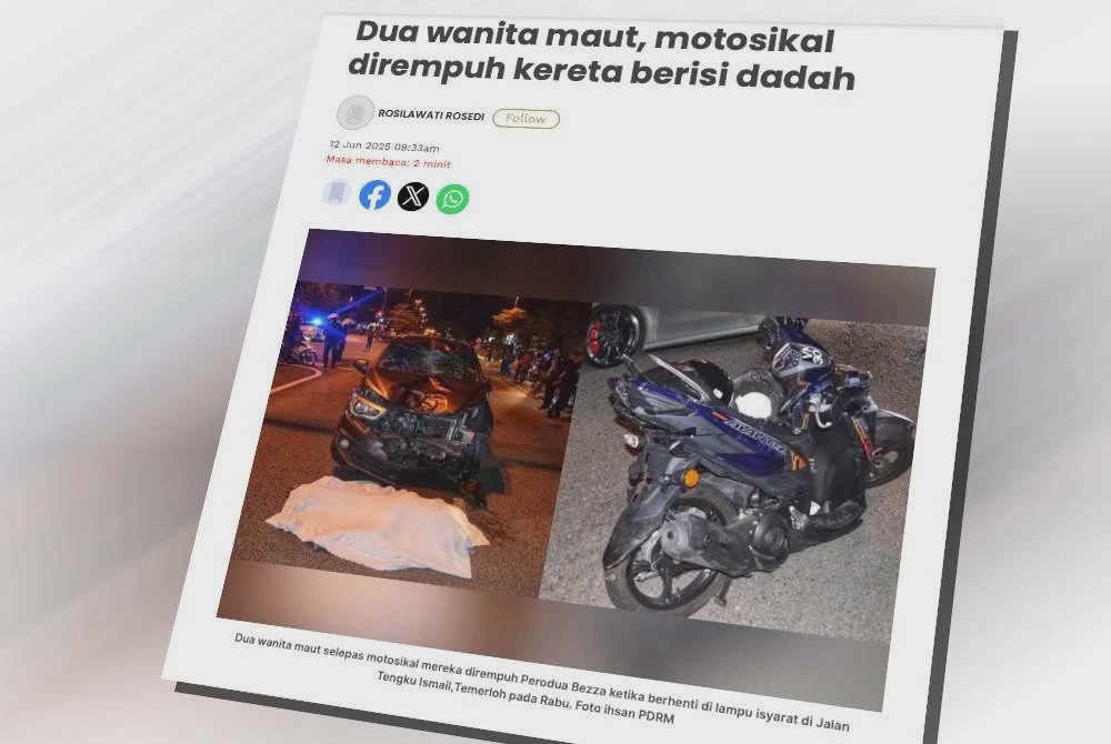 Pemandu Perodua Bezza rempuh dua wanita di lampu isyarat direman tujuh hari
