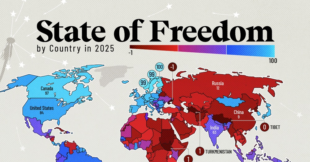 Mapped: The State of Freedom Around the World in 2025
