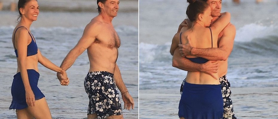Hugh Jackman and Sutton Foster pack on the PDA in their swimsuits ...