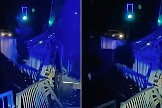 Moment motorhome thief crashes into footbridge and somersaults off ...